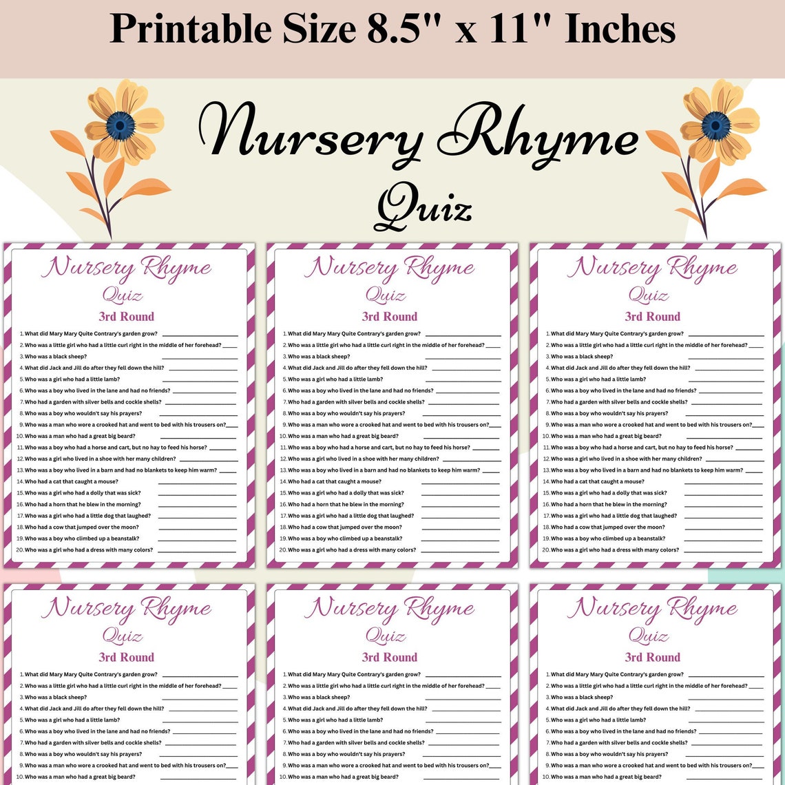 Baby Shower Game Nursery Rhyme Game Printable Nursery - Etsy