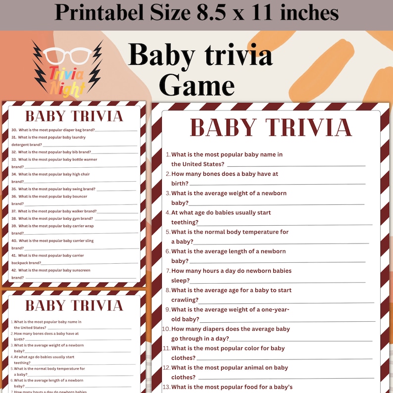 Baby Shower Trivia Game, Printable Baby Game, Trivia, Instant Download ...