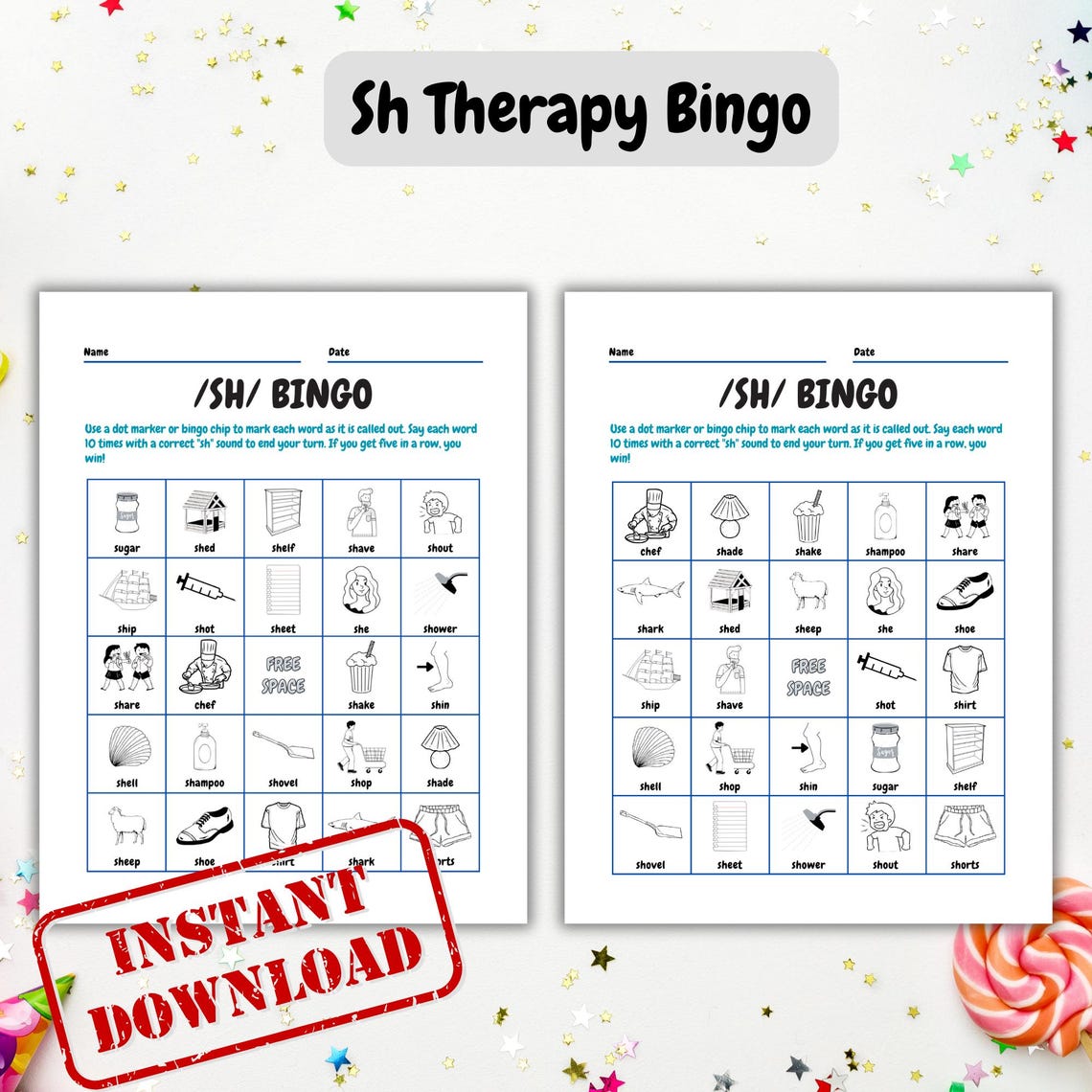 Speech Therapy Game for Kids | Sh Therapy Bingo | Sh Speech Therapy ...