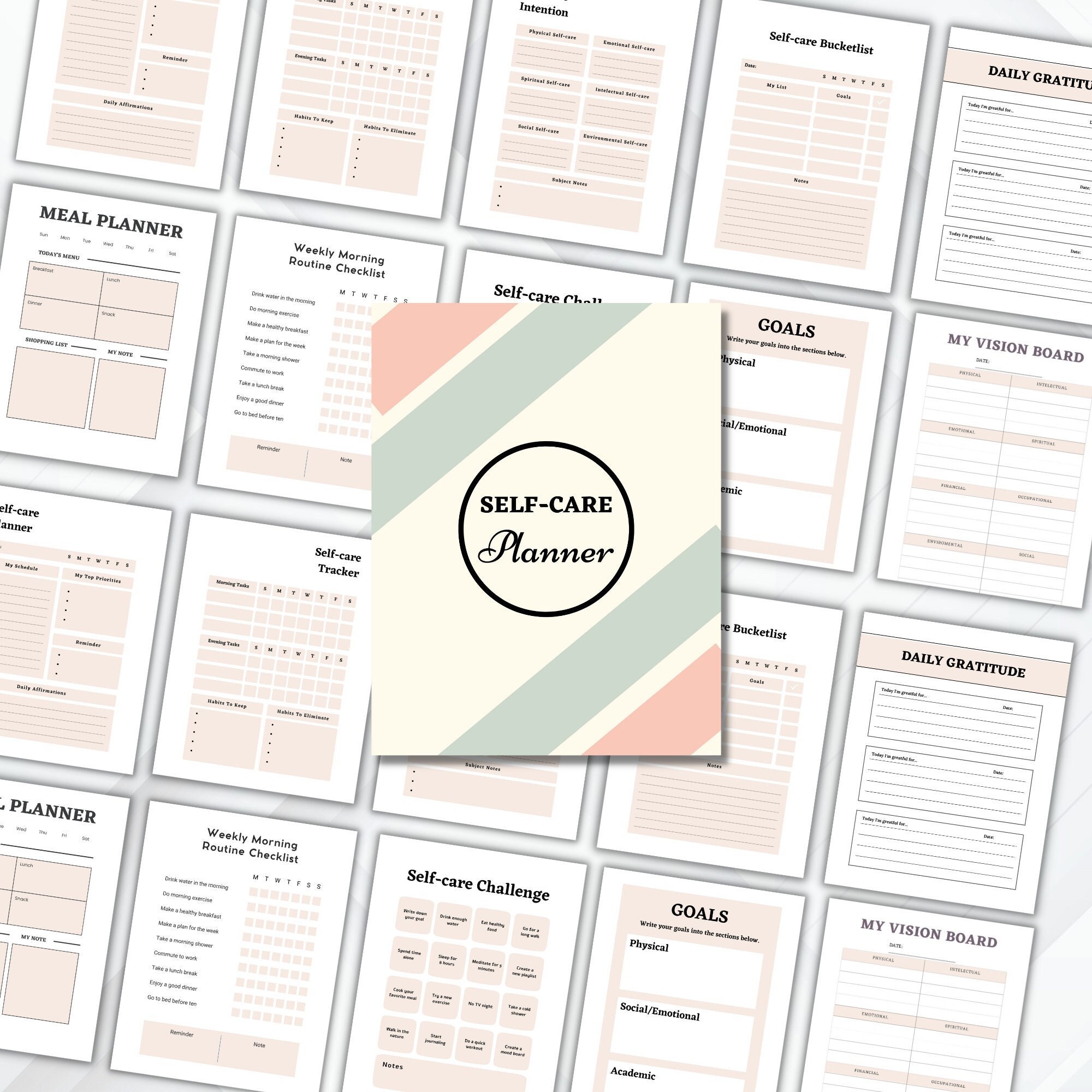 Printable Self-care Planner | Wellness Journal & Mood Tracker (digital ...