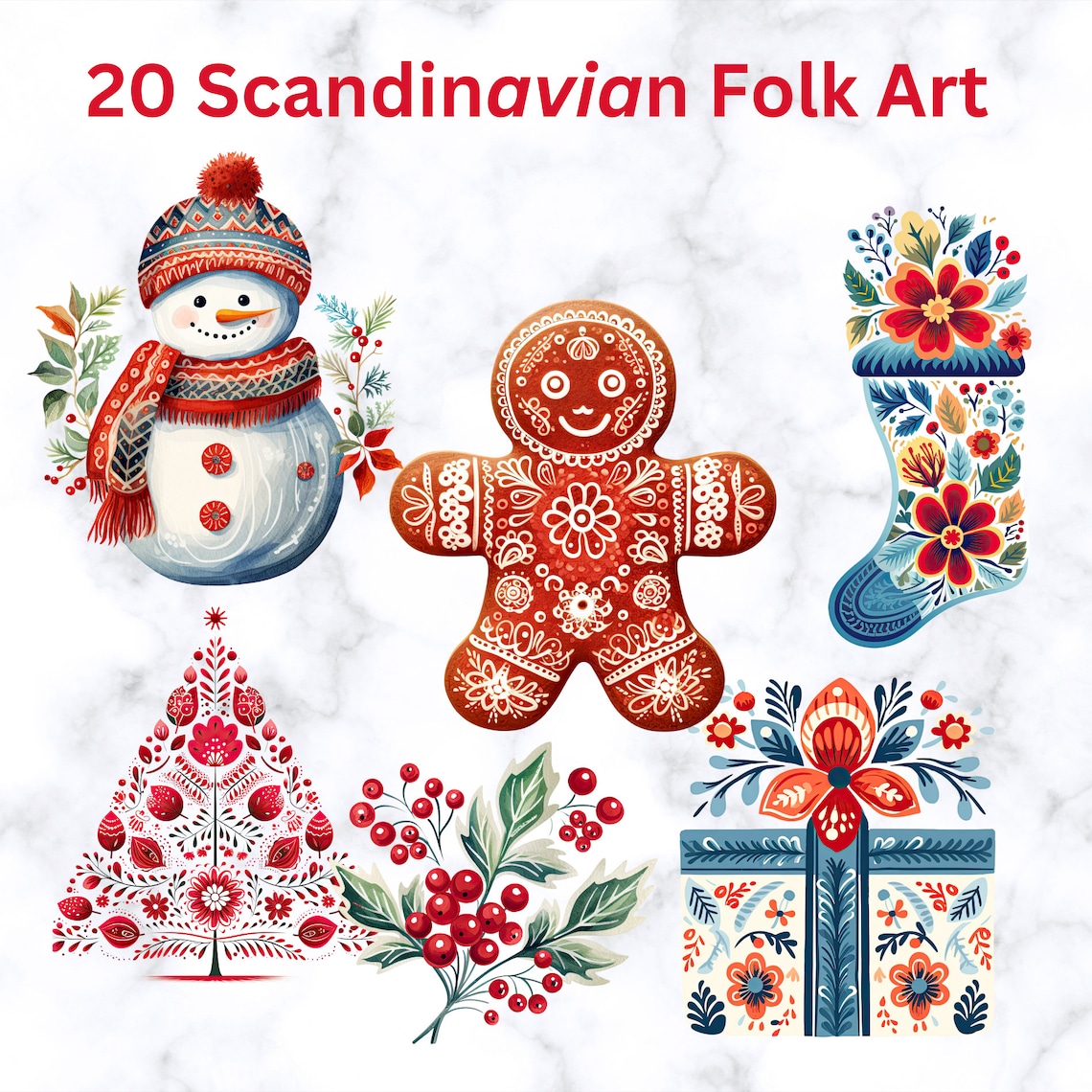 Scandinavian Christmas Clipart Set, Folk Art Nordic Prints (digital ...