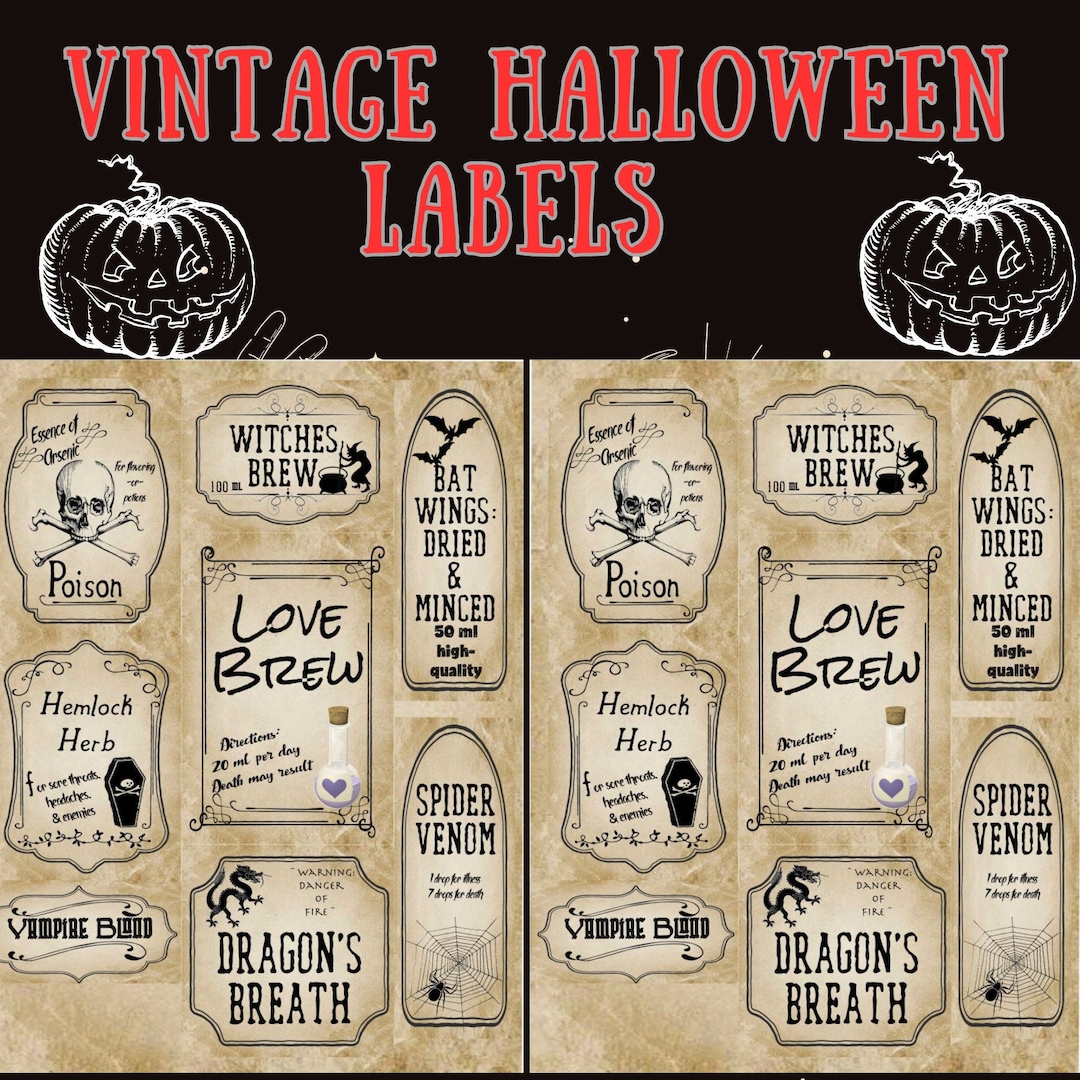 Vintage Halloween Labels Printable - Retro Tags, Spooky Labels and ...