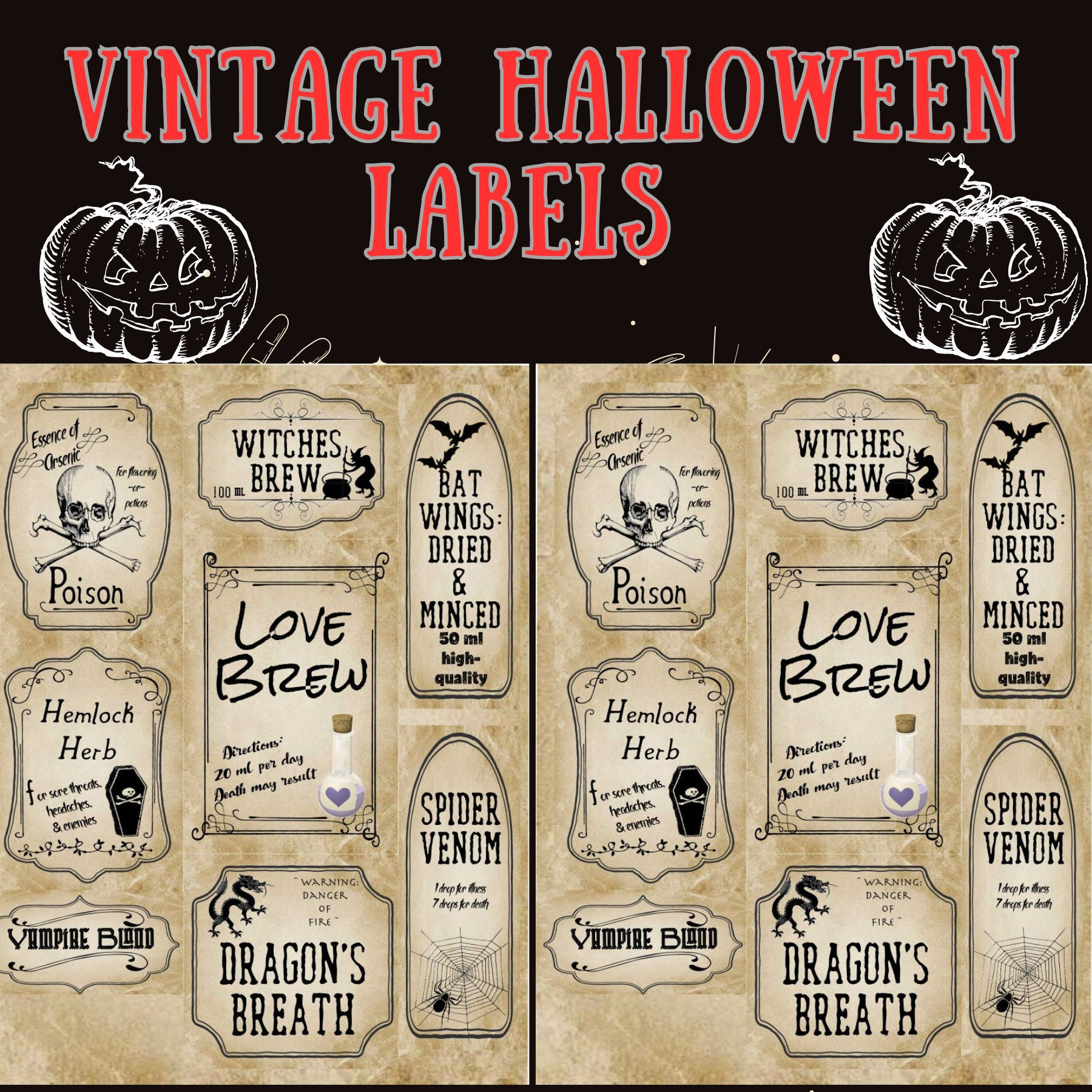 Vintage Halloween Labels Printable - Retro Tags, Spooky Labels and ...