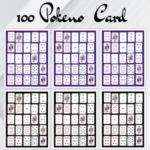 Printable Pokeno Card Game |100 Poker Keno Cards Set 1-4 Colors ...