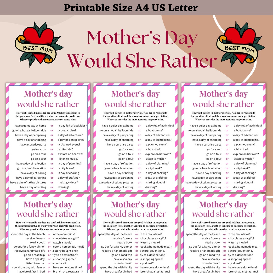Mother's Day "would She Rather" Game - Fun and Entertaining Game for ...