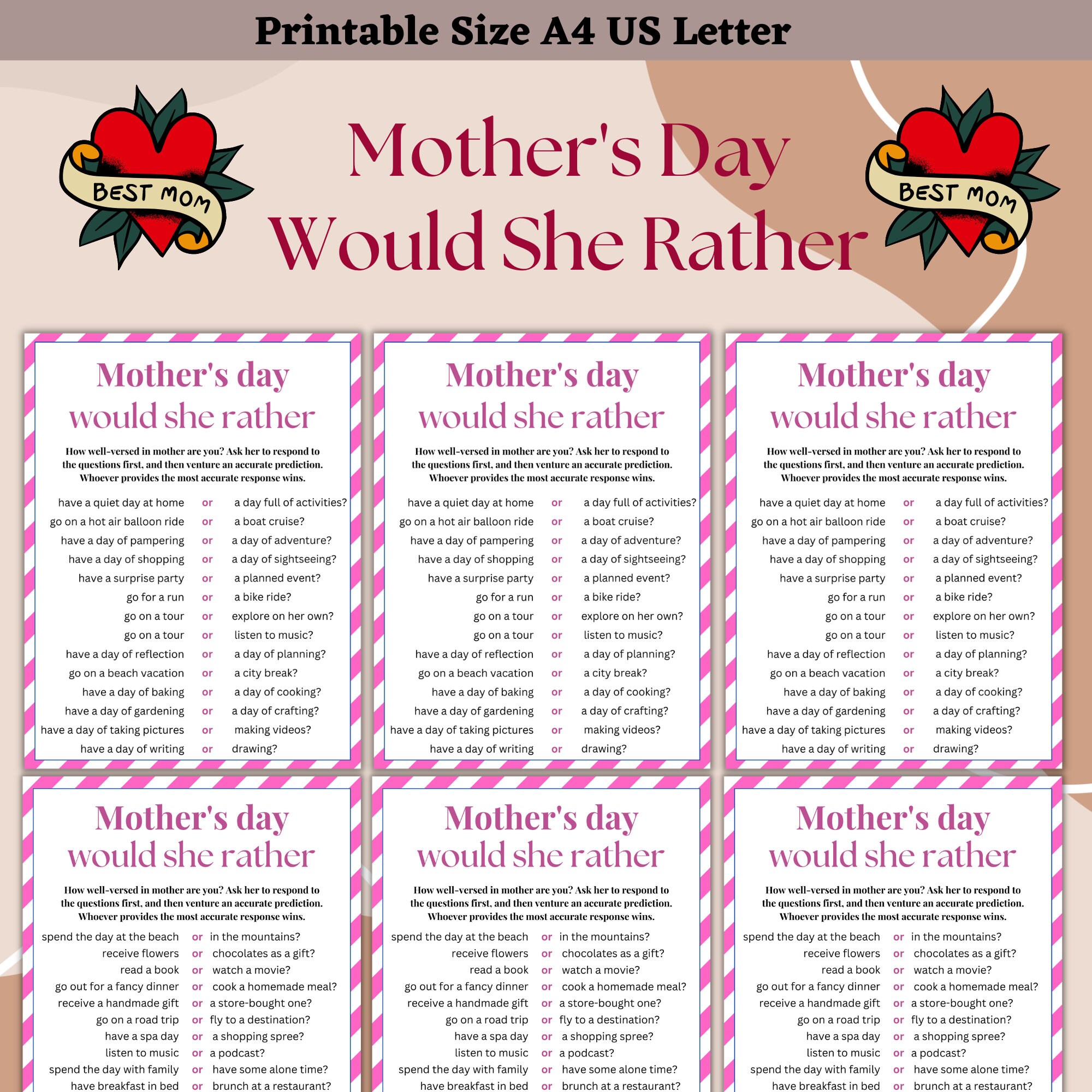 Mother's Day "would She Rather" Game - Fun and Entertaining Game for ...