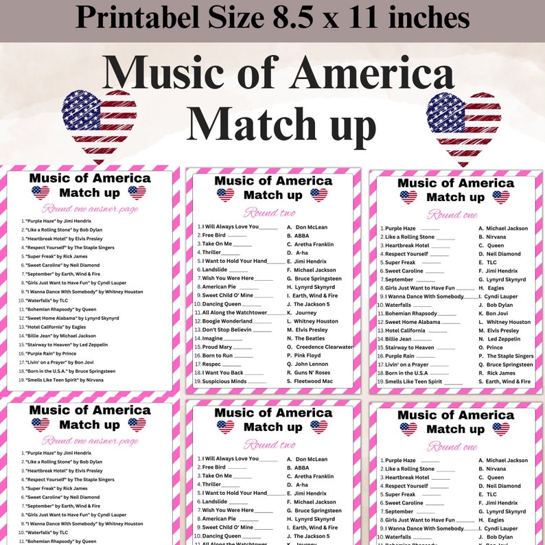American Music Match Up, Printable American Music Match Up, American ...