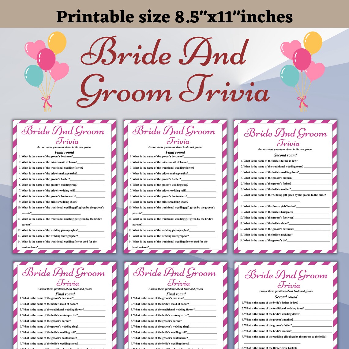Bride and Groom Trivia | Bride and Groom Fun Game | Bridal Trivia ...