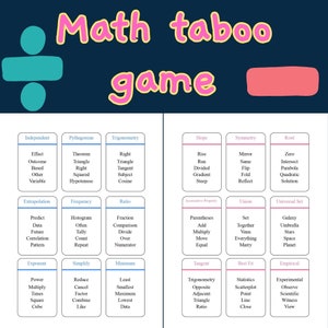 Printable Math Taboo Game,math Taboo Game, Instant Download,math Taboo ...