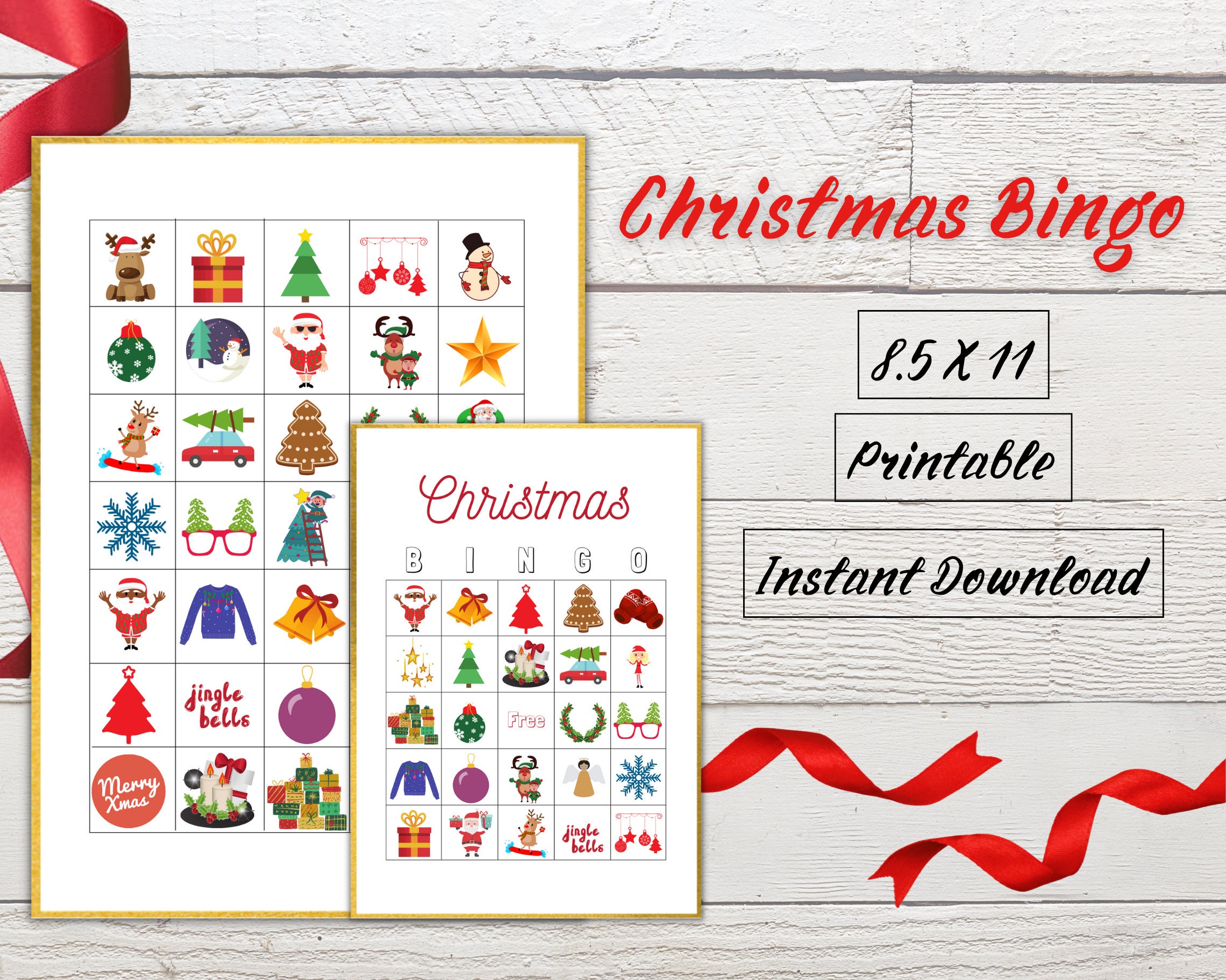 Printable Christmas Bingo Game, 250 Unique Christmas Bingo Cards for ...