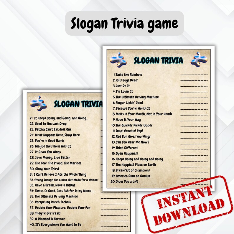 Fun and Educational Slogan Trivia Game - Slogan Trivia Game - Slogan ...