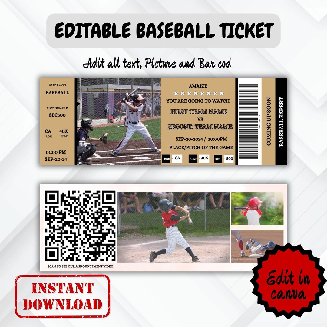 Editable Baseball Ticket Invitation | Personalized Sports Event Ticket ...