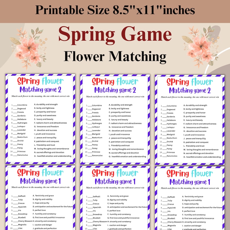Spring Flower Matching Game, Printable Spring Flower Matching Game ...