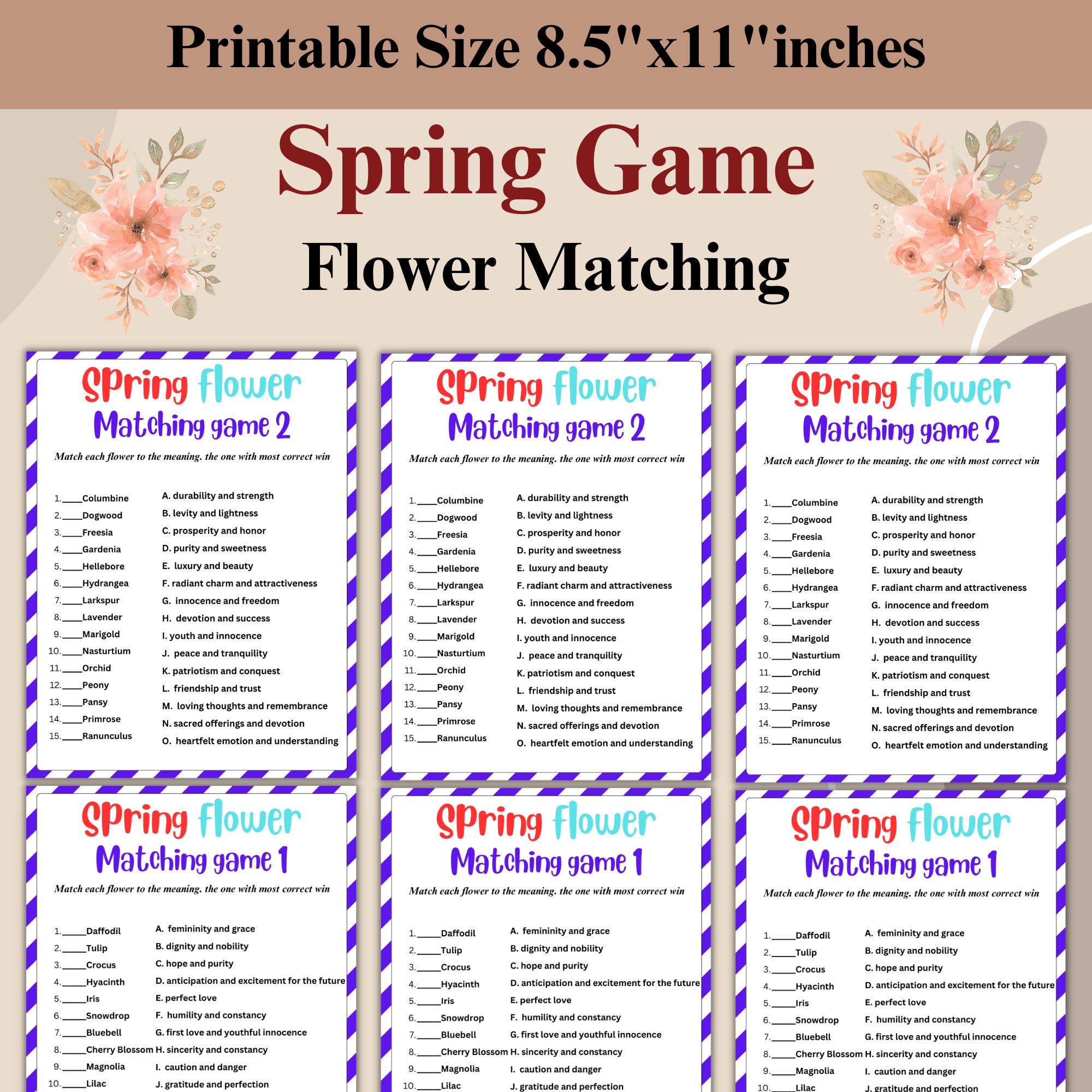 Spring Flower Matching Game, Printable Spring Flower Matching Game ...