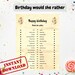 Printable Birthday Would She Rather Game | Fun Party Activity | Instant ...