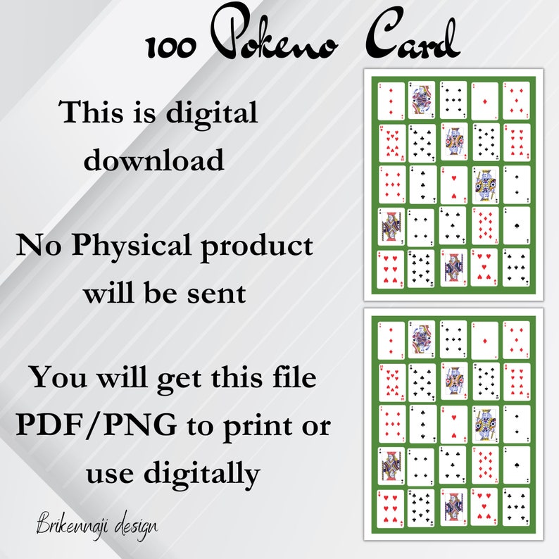 Printable Pokeno Cards | Poker Bingo Game (digital Download) - Etsy