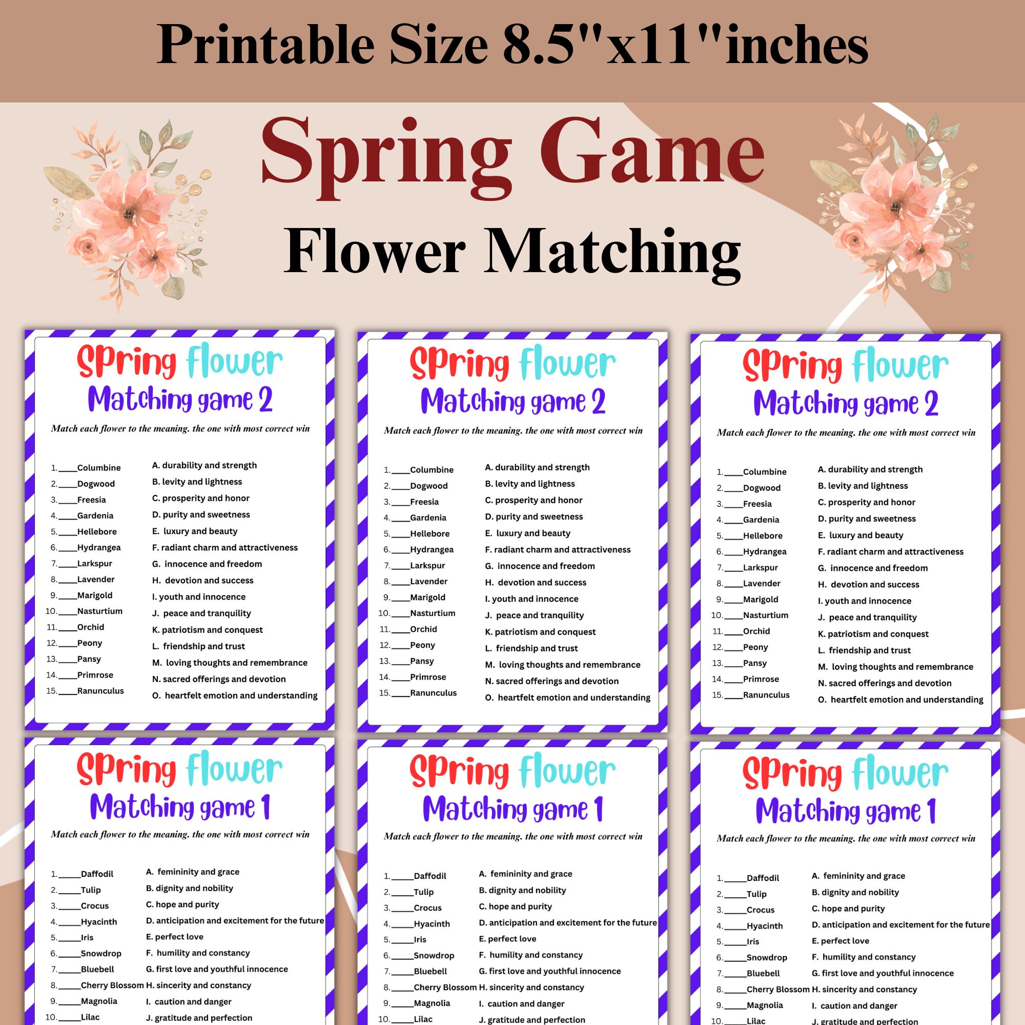 Spring Flower Matching Game, Printable Spring Flower Matching Game ...