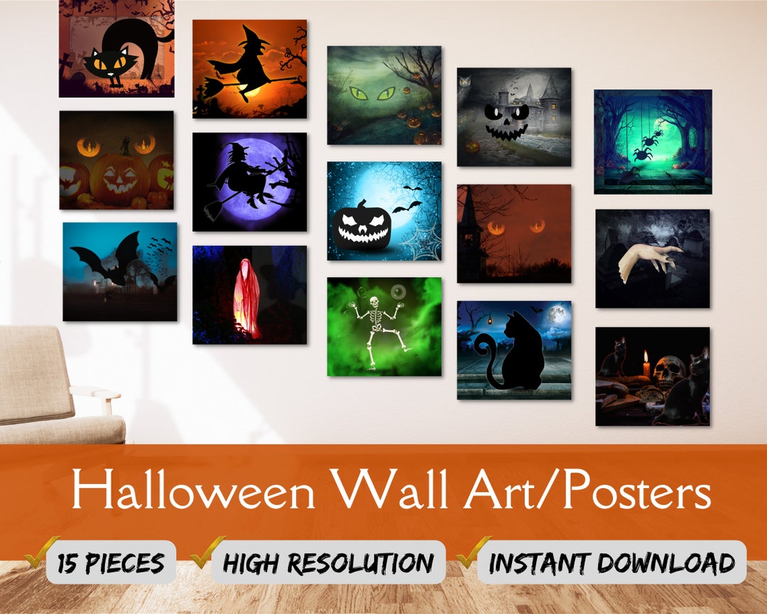 Halloween Printable Gallery Wall Art Bundle, Set of 15 Print at Home ...