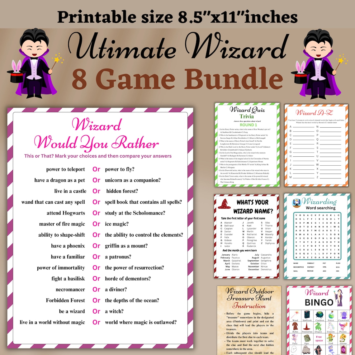 9 Wizard Party Games Bundle , Ultimate Wizard Bundle , 9 Magical Games ...