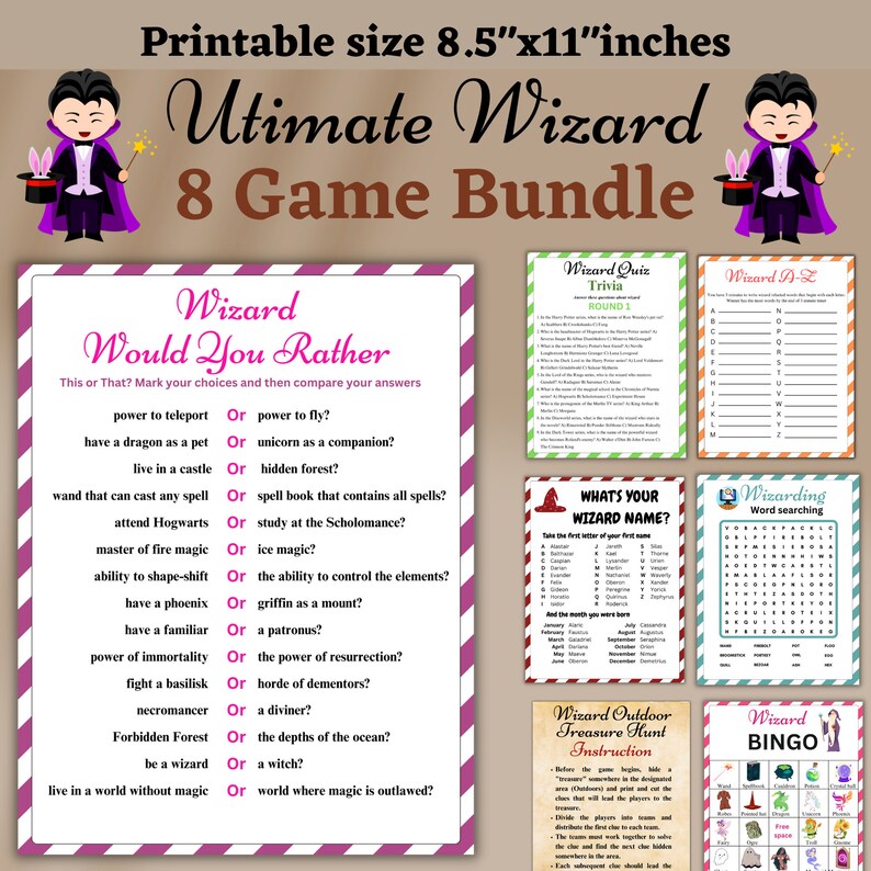 9 Wizard Party Games Bundle , Ultimate Wizard Bundle , 9 Magical Games ...