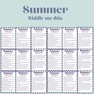 SUMMER RIDDLE ME Game | Summer Game for Adult | Activity | Printable ...