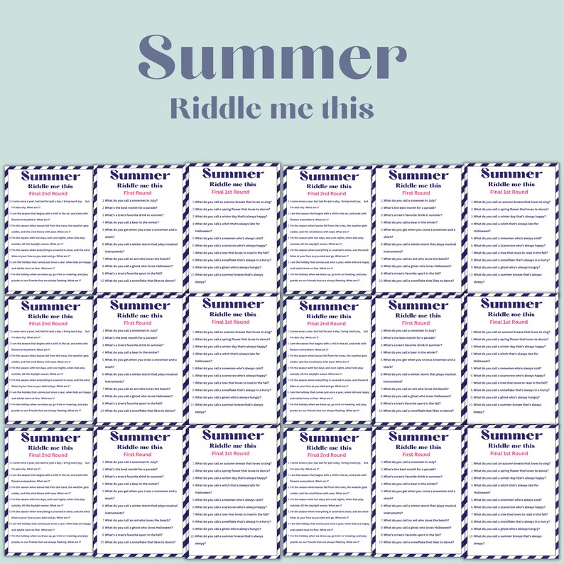 SUMMER RIDDLE ME Game | Summer Game for Adult | Activity | Printable ...