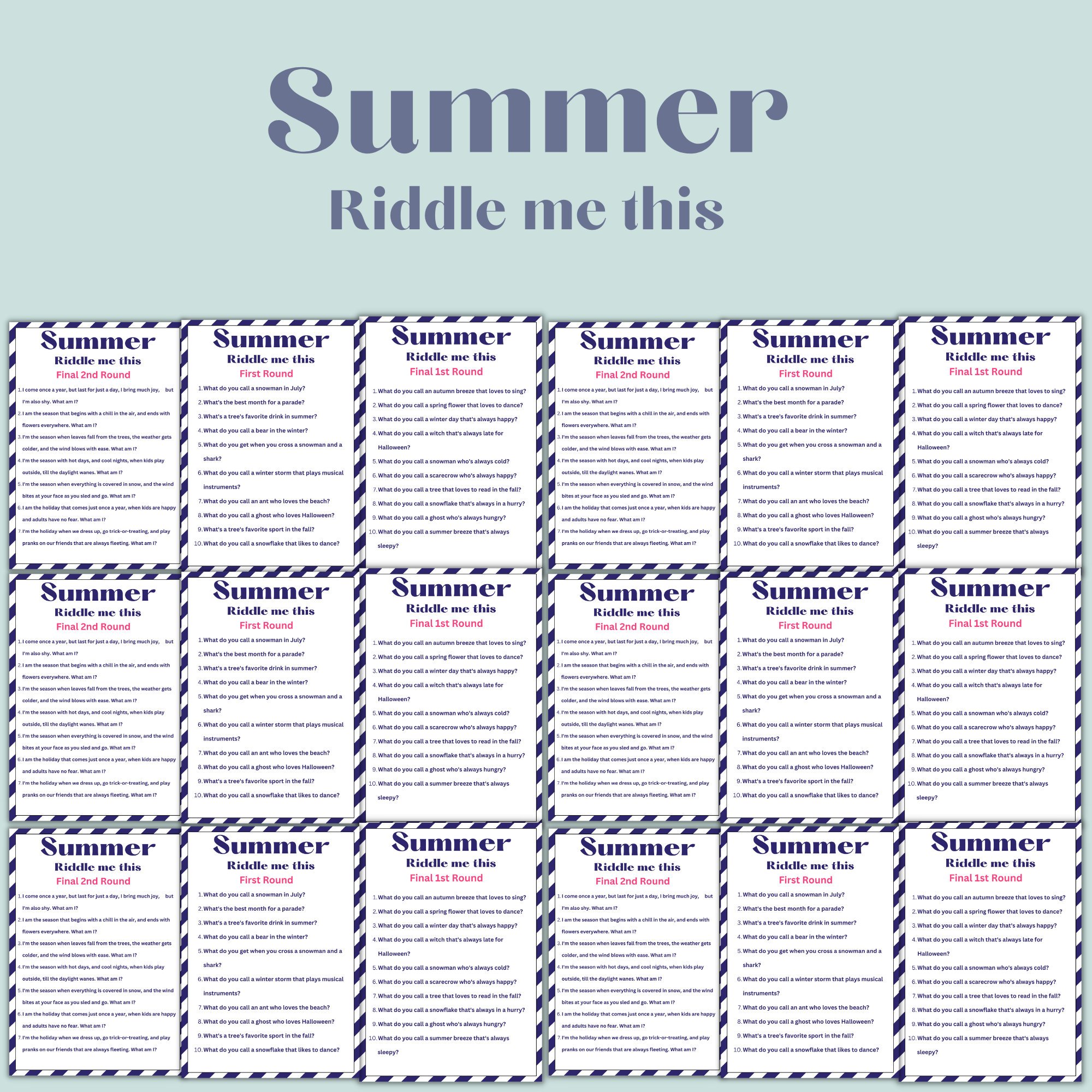 SUMMER RIDDLE ME Game | Summer Game for Adult | Activity | Printable ...