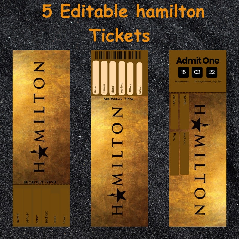 Printable Hamilton Broadway Ticket, Editable Souvenir (digital Download ...