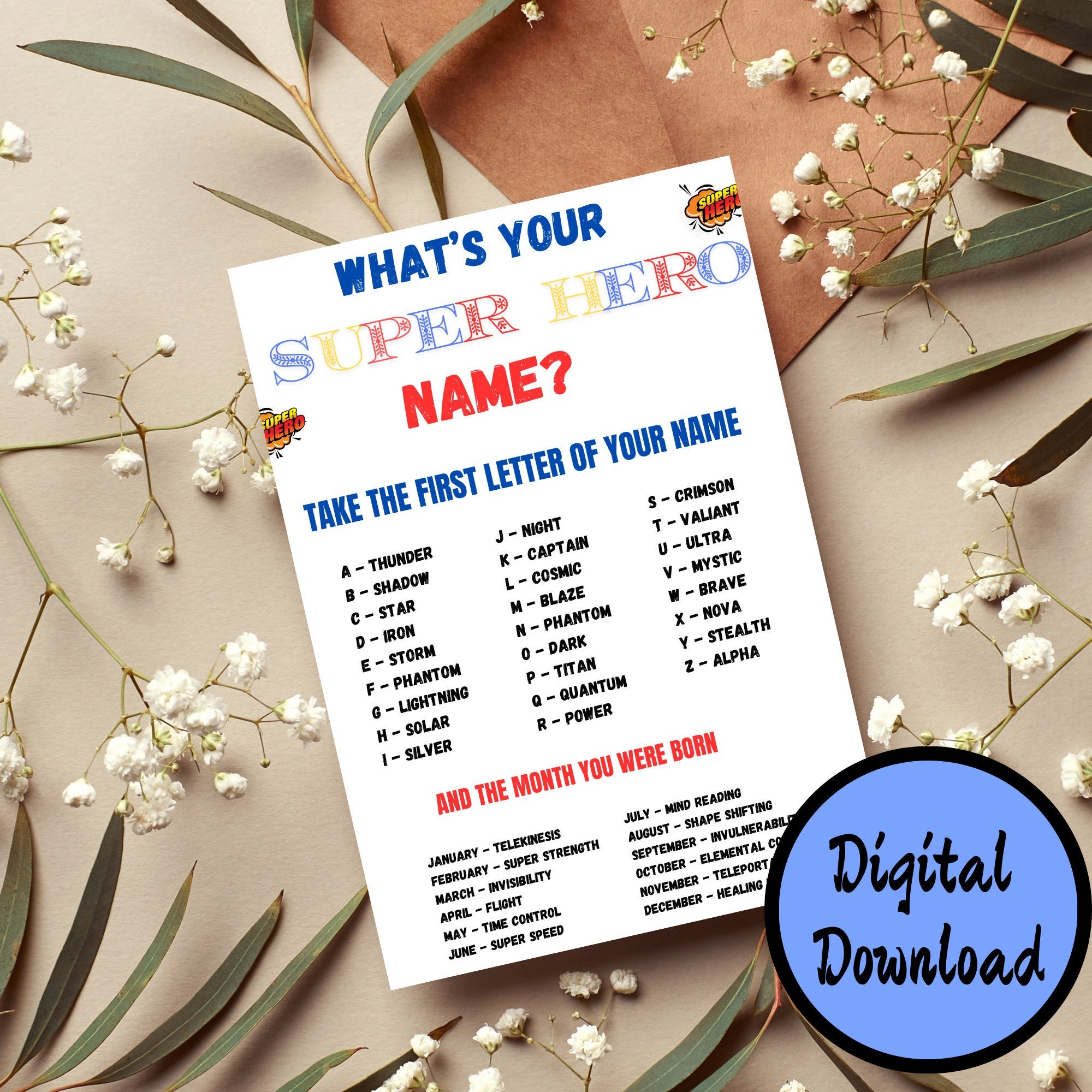 What’s Your Superhero Name Game - Fun Party and Event Activity, Super ...