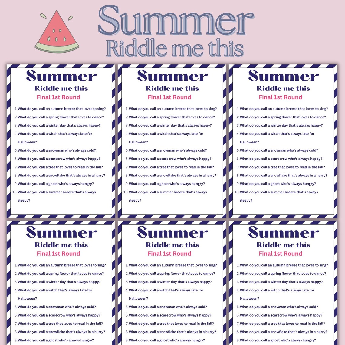 SUMMER RIDDLE ME Game Summer Game for Adult Activity Printable Summer ...