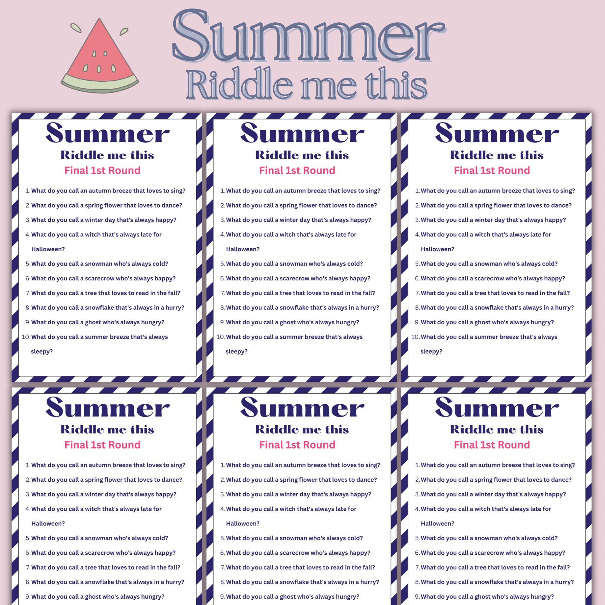 SUMMER RIDDLE ME Game | Summer Game for Adult | Activity | Printable ...
