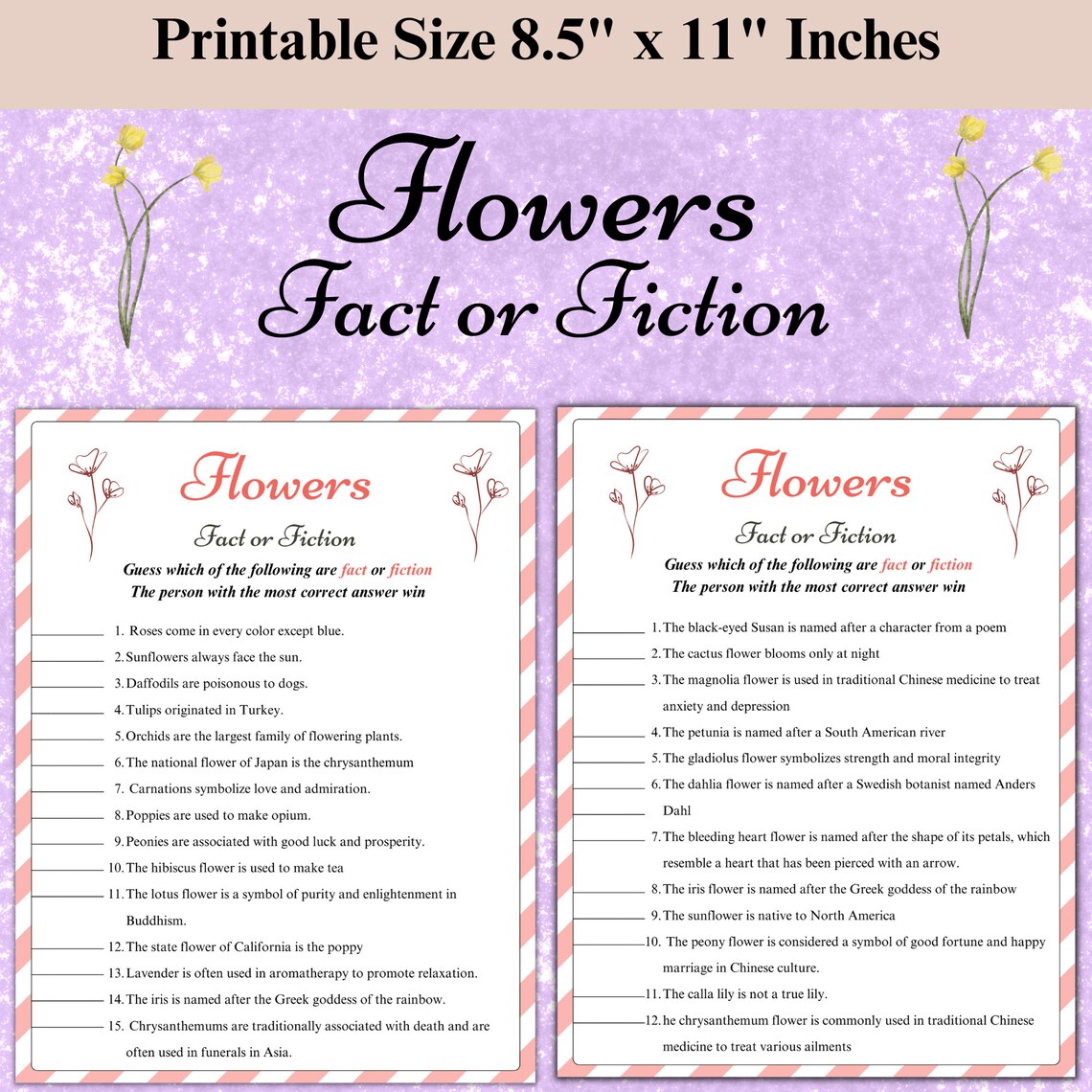 Spring Flower Fact or Fiction, Printable Fact or Fiction, Spring Game ...