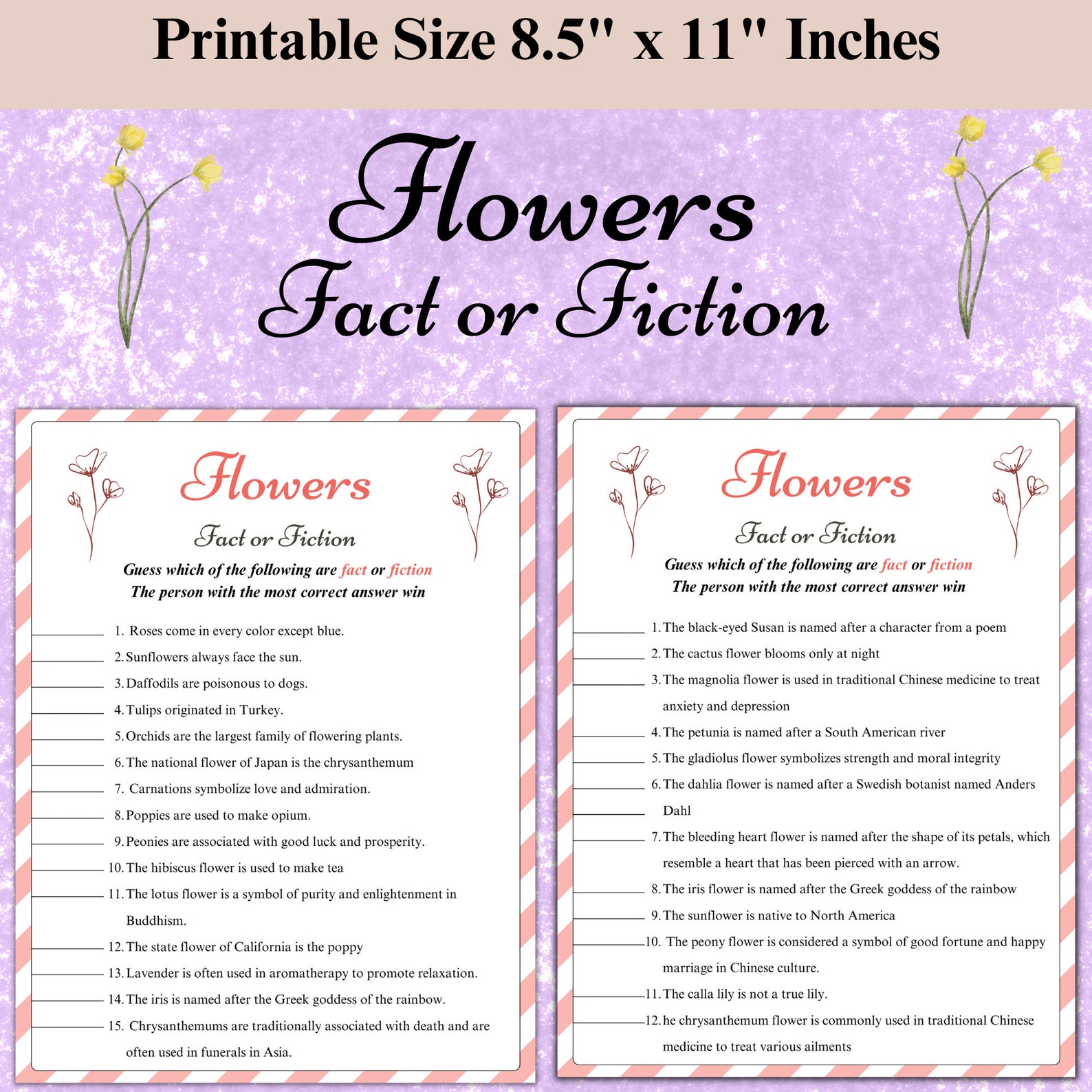 Spring Flower Fact or Fiction, Printable Fact or Fiction, Spring Game ...
