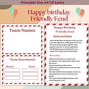 Birthday Feud Printable Game - Fun Party Activity for All Ages | Adult ...