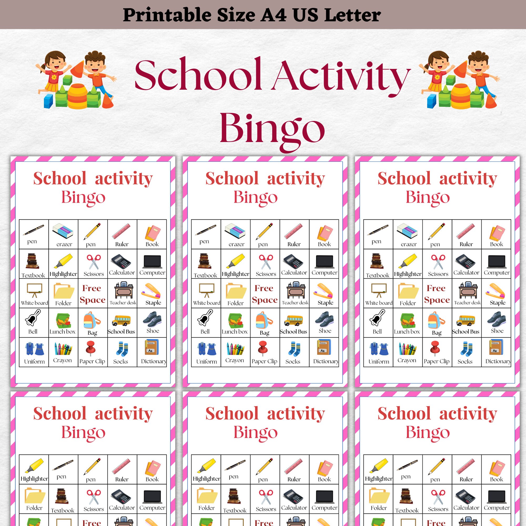 School Activity Bingo: Fun and Educational Game for Kids. Game for Kids ...