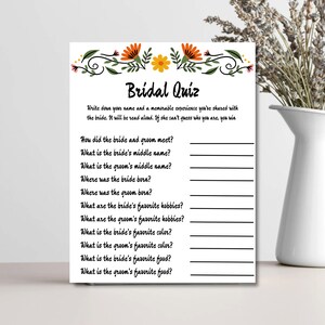 11 Questions About the Bride, Floral Bridal Trivia Game, Bridal Quiz ...