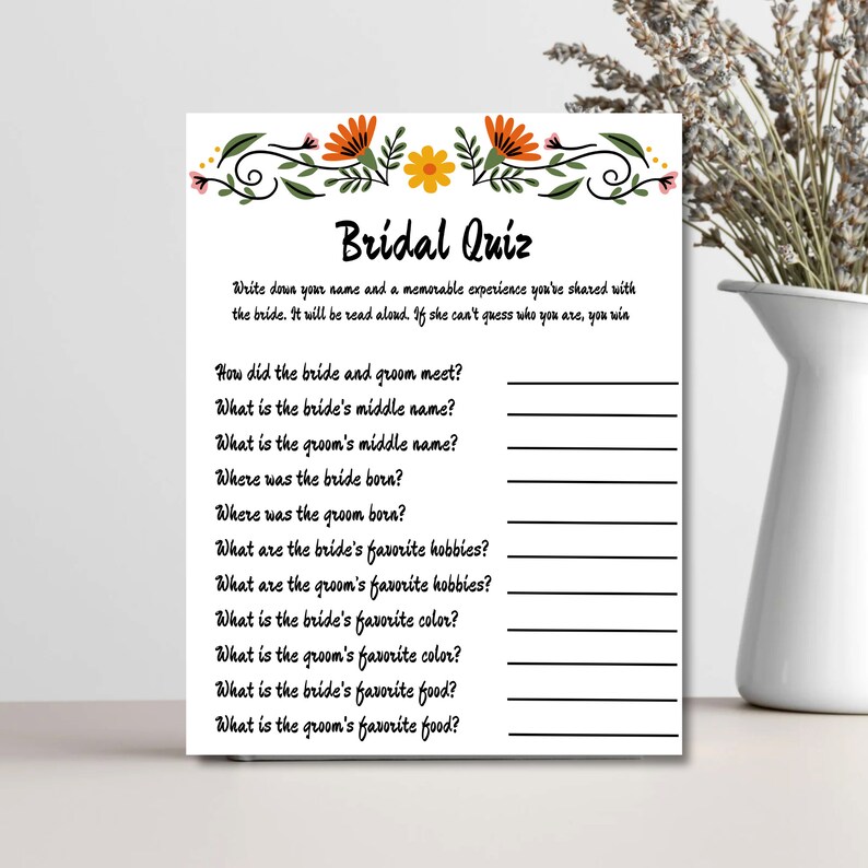 Floral Bridal Trivia Game, Fun Bridal Shower Quiz (printable) - Etsy
