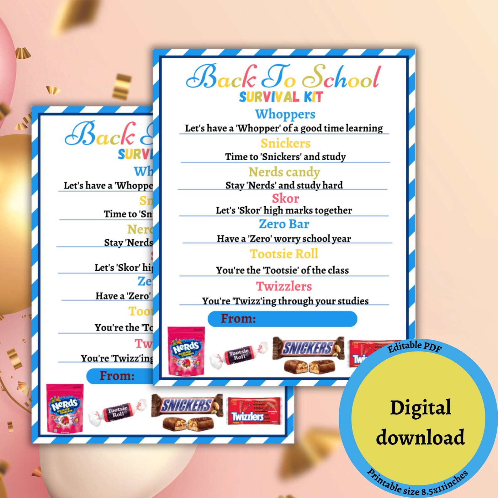 Back to School Survival Kit - Printable Teacher Gift Tag (digital ...