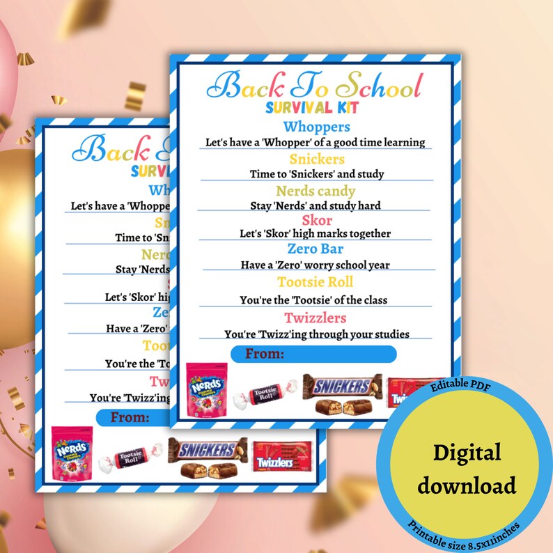 Back to School Survival Kit - Printable Back to School Survival Kit for ...