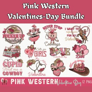 12 PNG Printable Pink Western Valentine's Day Bundle – Cute Cowgirl ...
