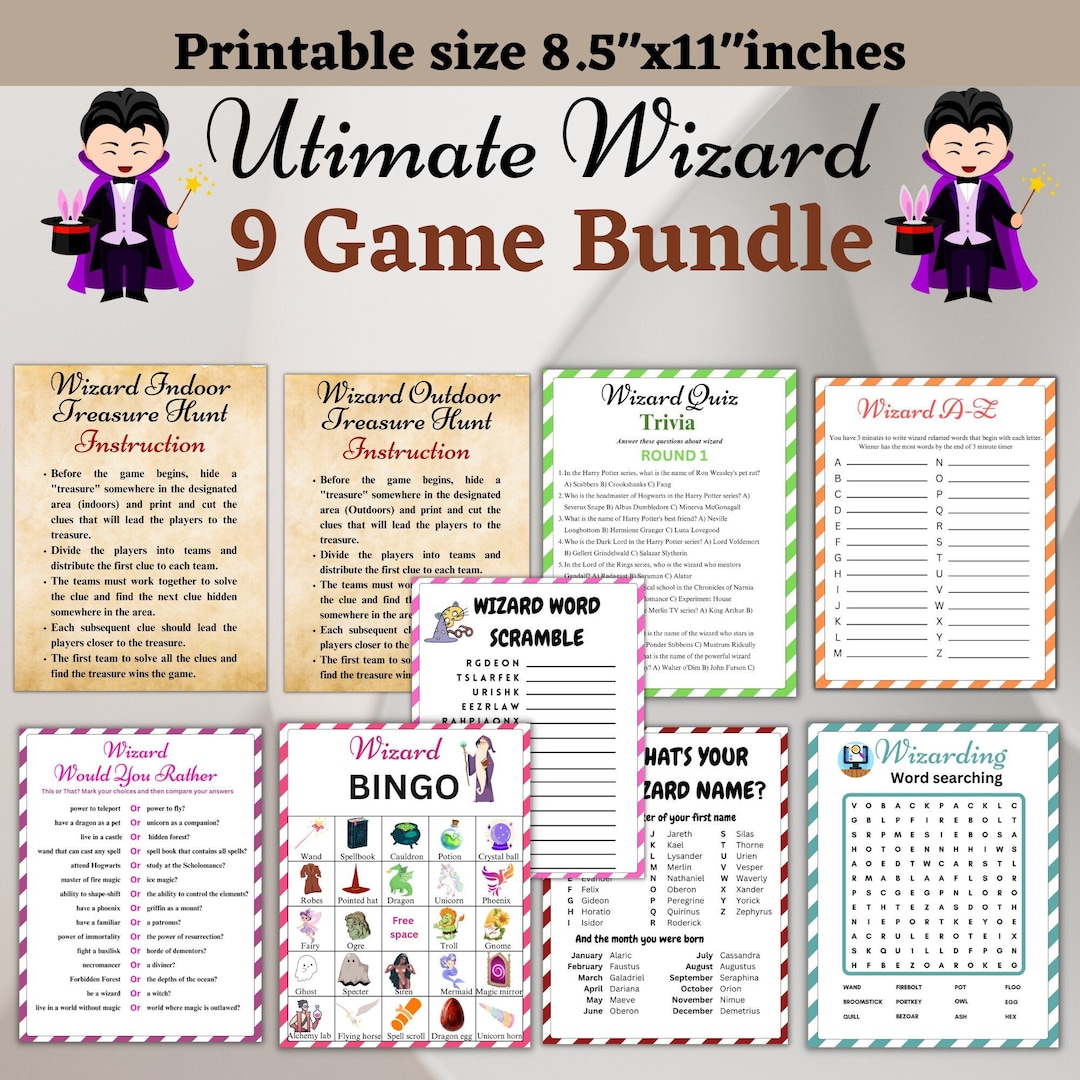 9 Wizard Party Games Bundle , Ultimate Wizard Bundle , 9 Magical Games ...