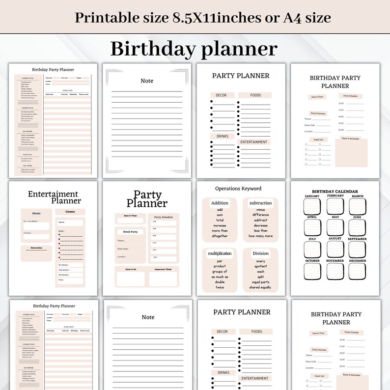 Birthday Planner | Printable Birthday Planner, Birthday Party Gift ...