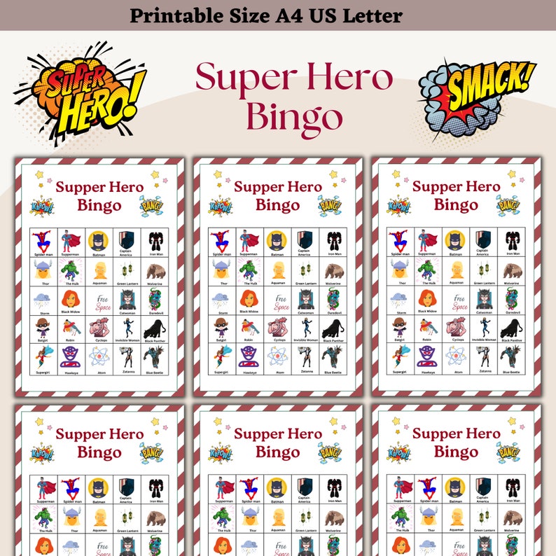 Superhero Bingo, Super Hero, Bingo Game. A Fun Twist on a Classic Game ...