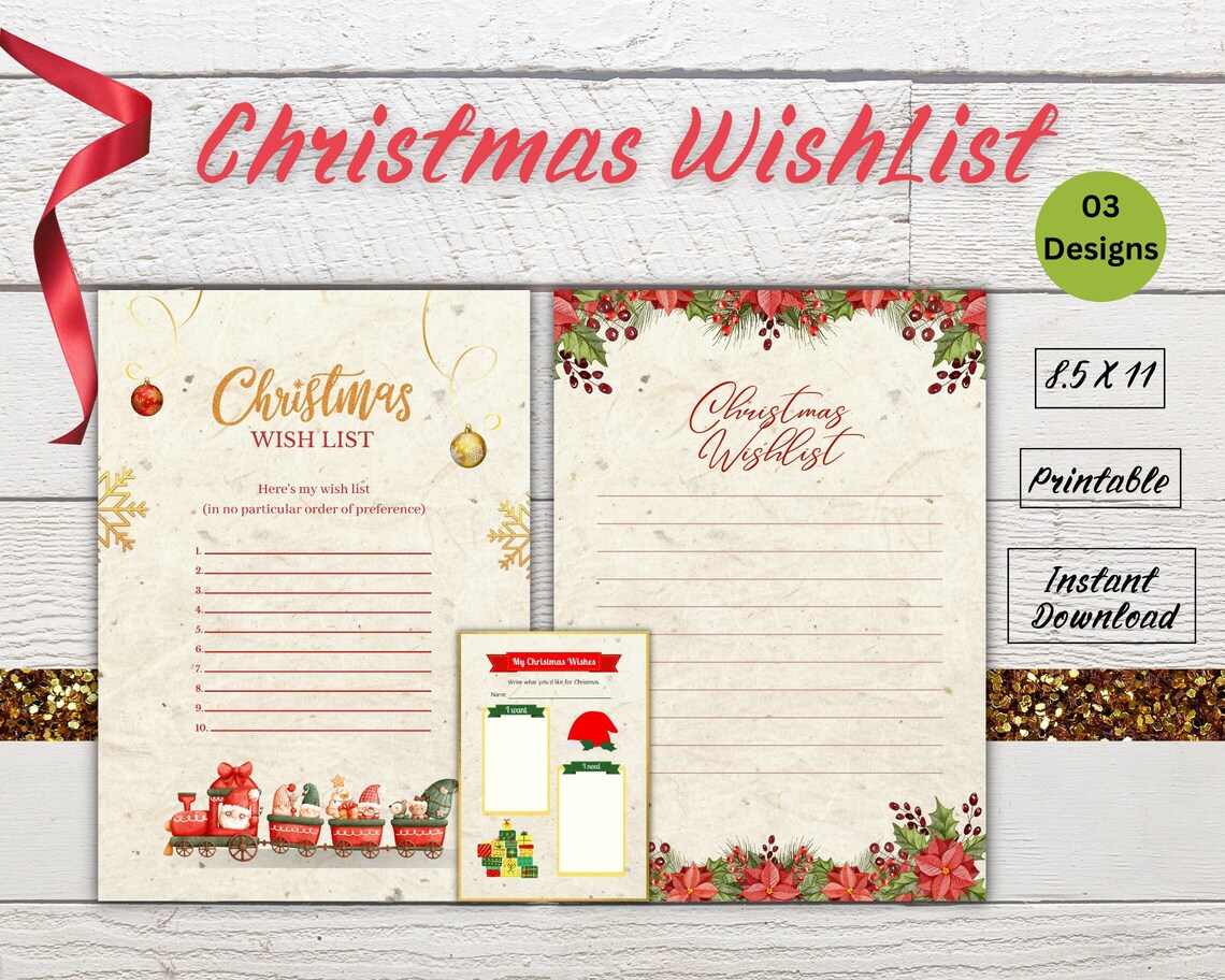 Printable Christmas Wish List,3 Designs.printable Christmaswish List ...