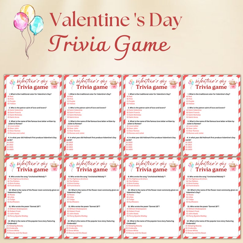 Valentine’s Day Trivia Game for Adults, Printable Valentine’s Day ...