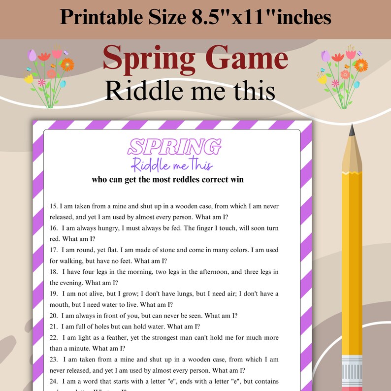 Spring Riddle Me This Game, Printable Spring Riddle Me This Game ...