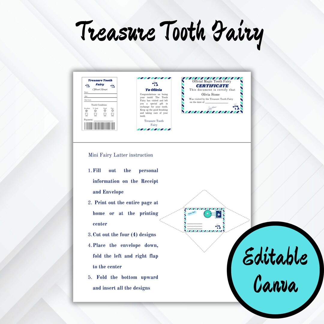 Editable Treasure Tooth Fairy, Tooth Fairy, Kids Tooth Fairy, Tooth ...