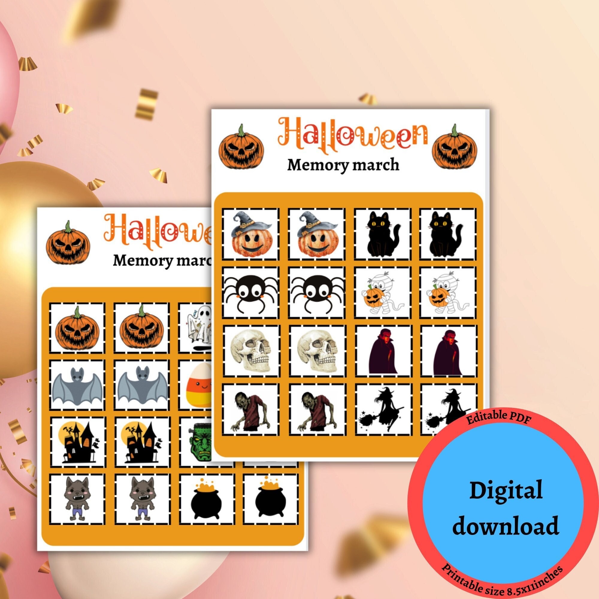 Halloween Memory Match Game - Printable Digital Download for ...