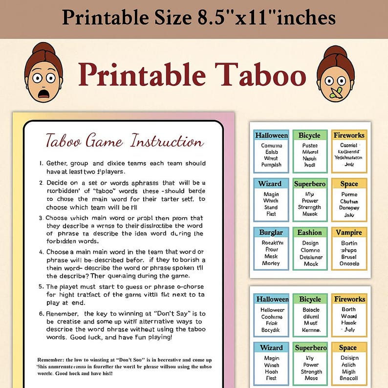 Printable Taboo Game, Taboo Game, Forbidden Words, Instant Download ...