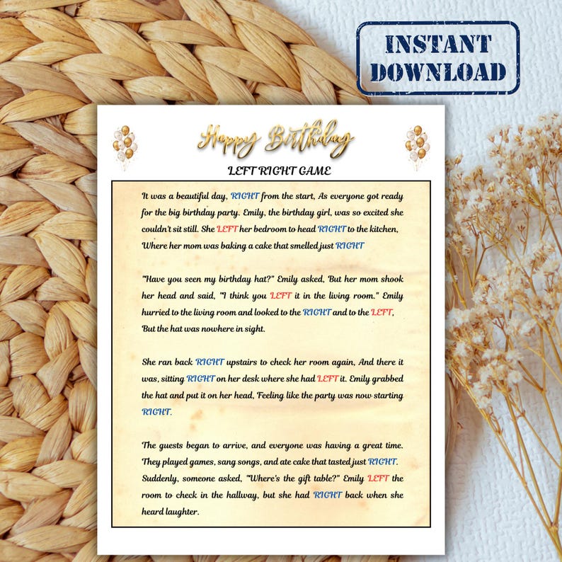 Birthday Left Right Game | Printable Party Activity (digital Download ...